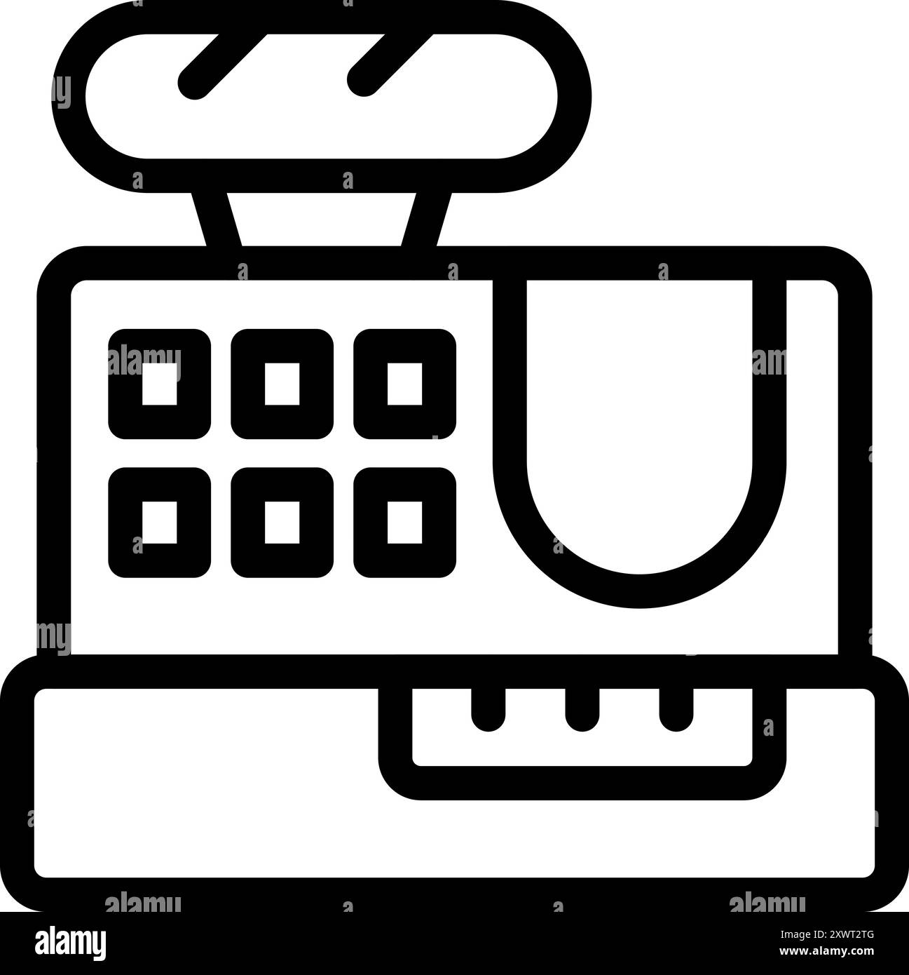 Line art icon of a cash register with a loaf of bread on top ...