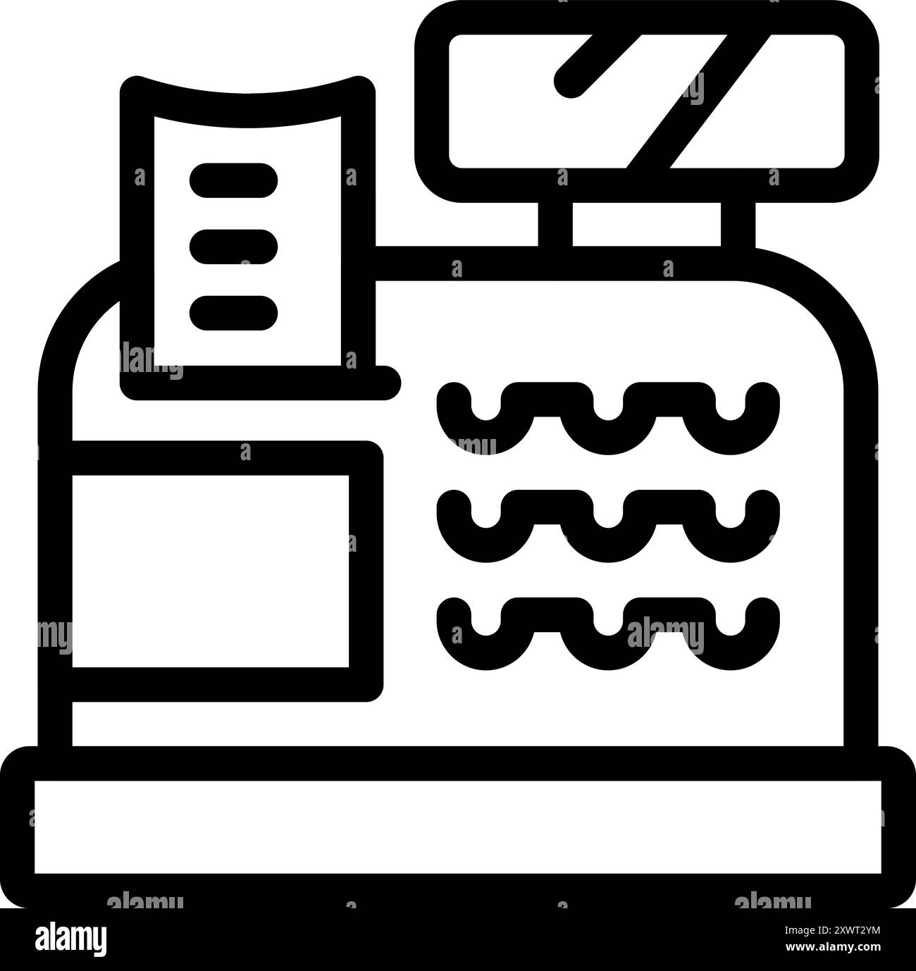 Line art icon of a cash register printing a receipt, perfect for ...