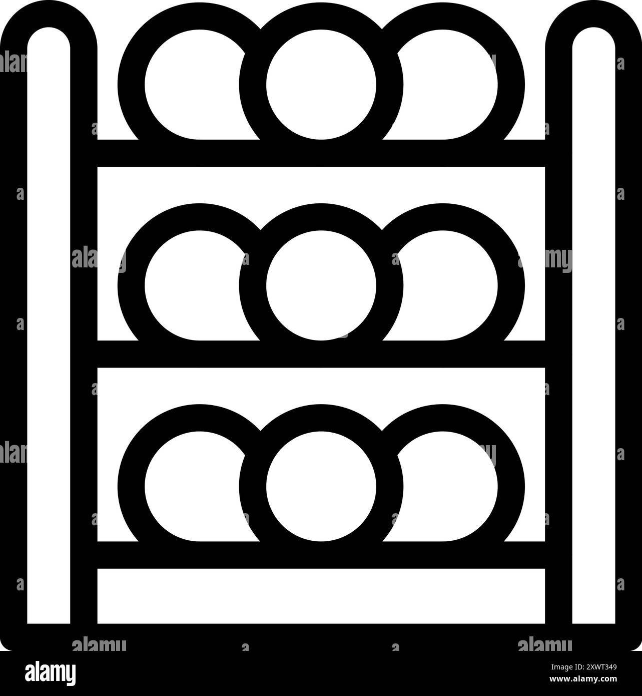 Line icon of warehouse shelves storing many round objects Stock Vector ...