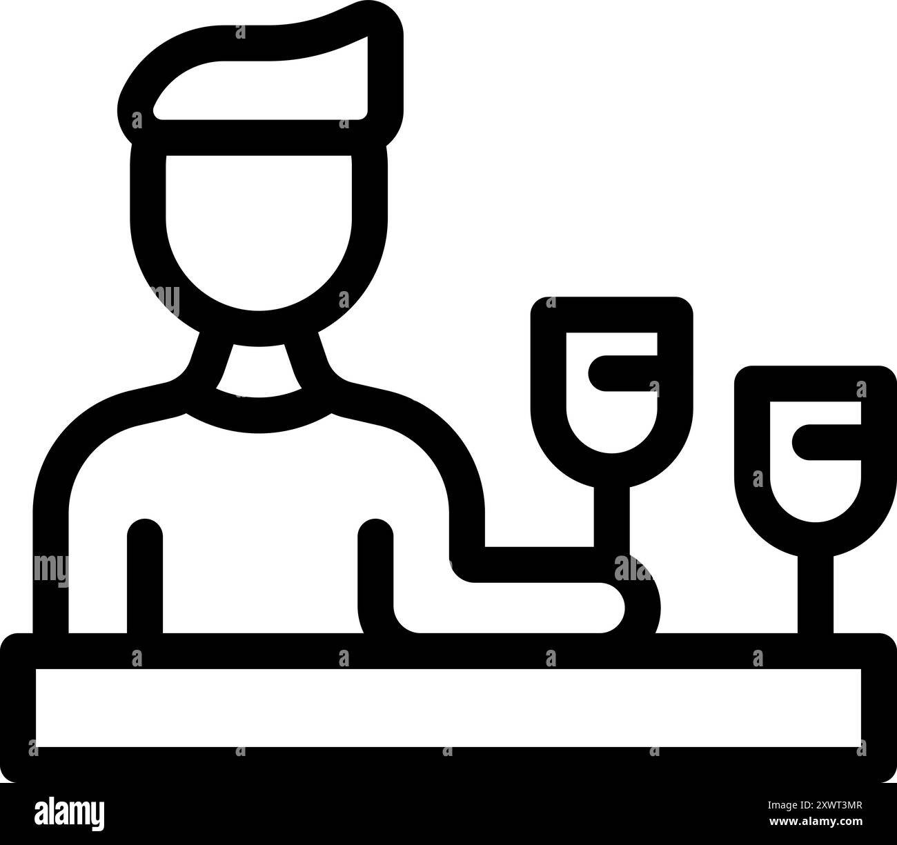 Line art icon of a bartender preparing two cocktails behind a bar ...