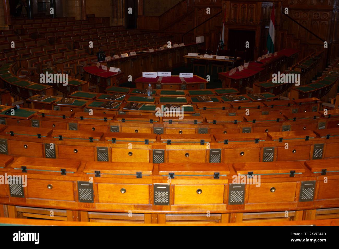 An empty assembly hall inside the Hungarian Parliament Building in ...