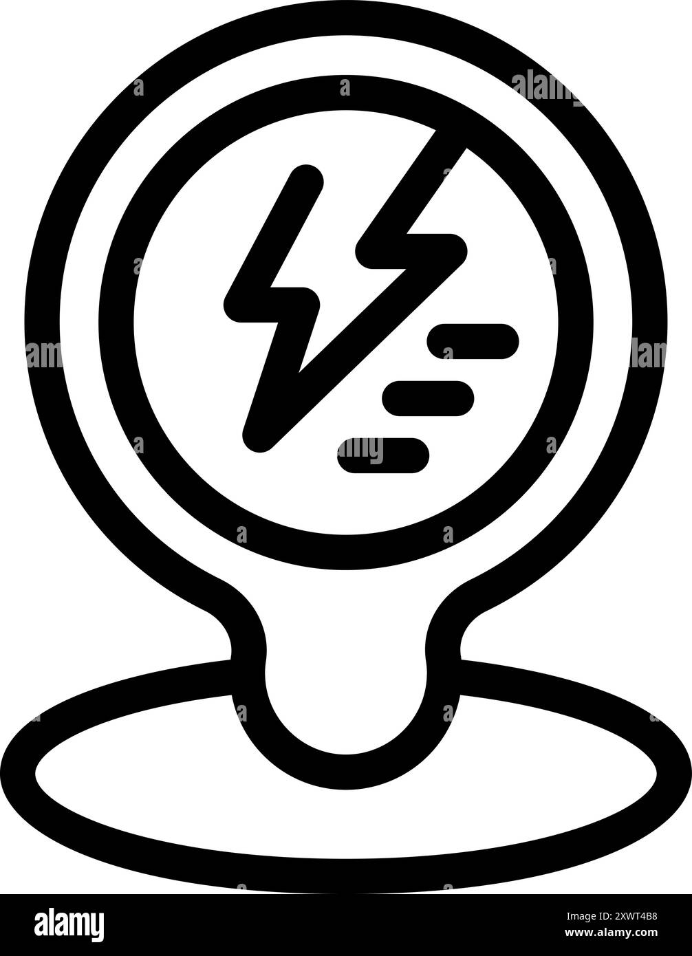 Simple black and white icon of a location pin with a lightning bolt ...