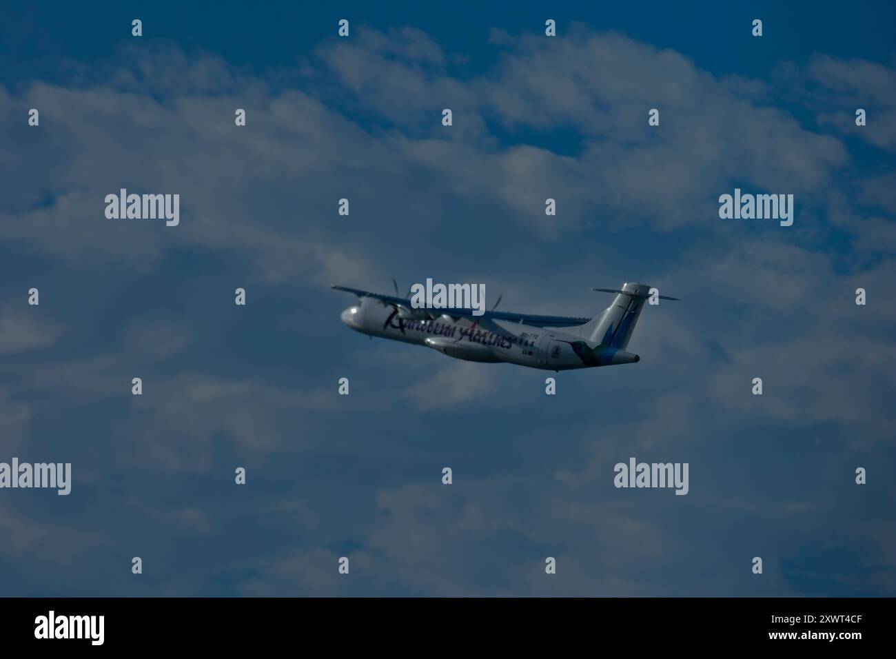 Caribbean Airlines plane 9Y-TTE taking off from Castries, St. Lucia ...
