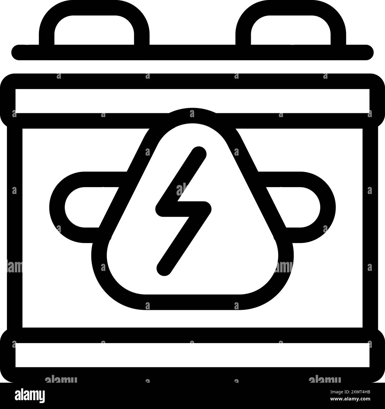Simple, bold line icon of a car battery, with a lightning bolt symbol ...