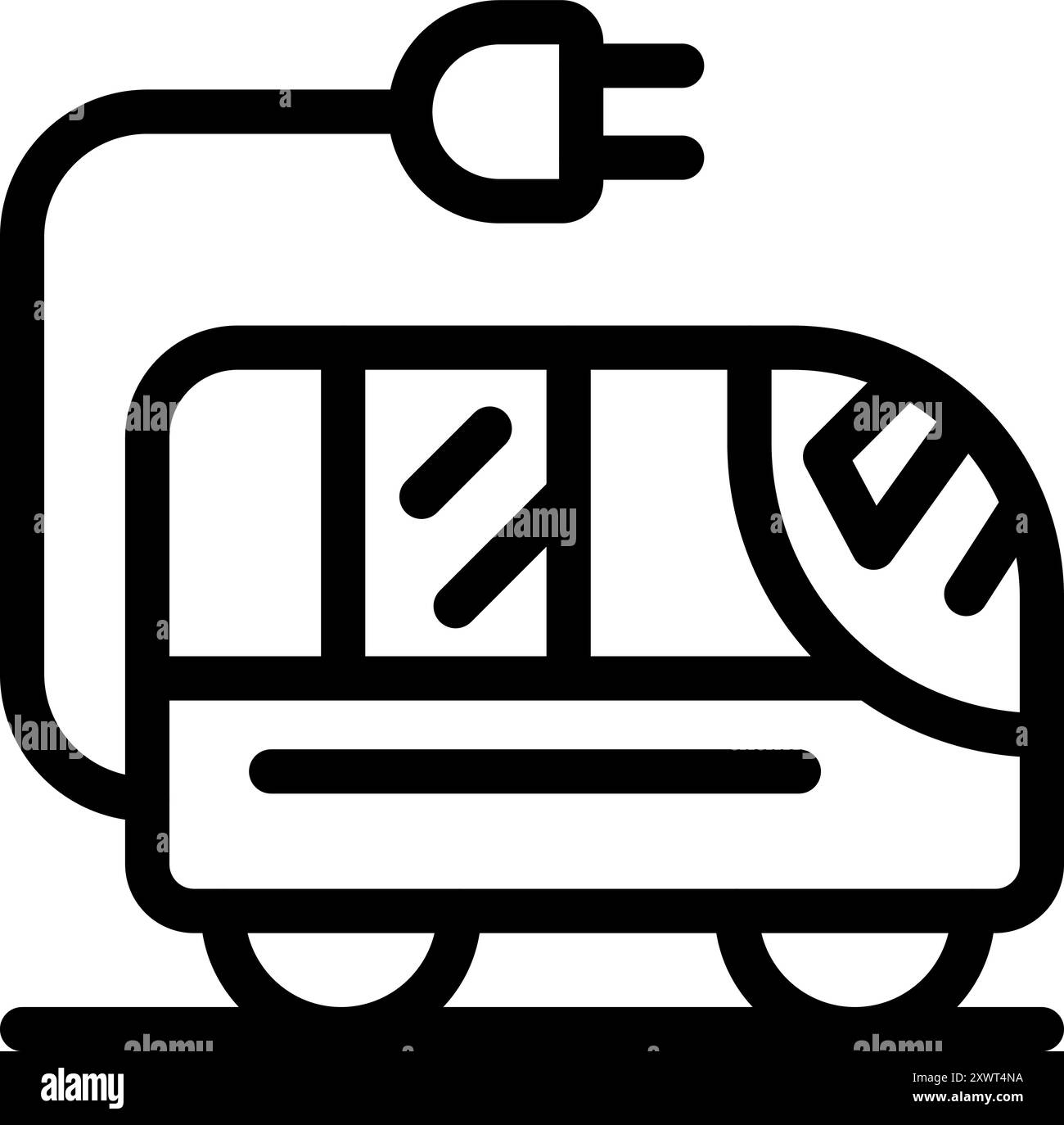 Line art icon of an electric train charging from a power supply ...