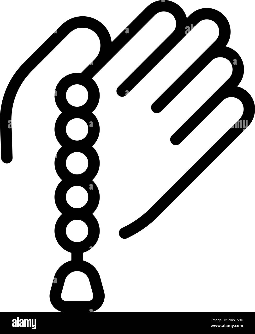 Line drawing of a hand holding prayer beads, symbolizing faith ...