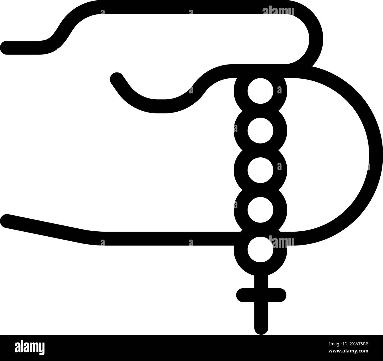 Line drawing of a hand holding rosary beads with cross, symbolizing ...