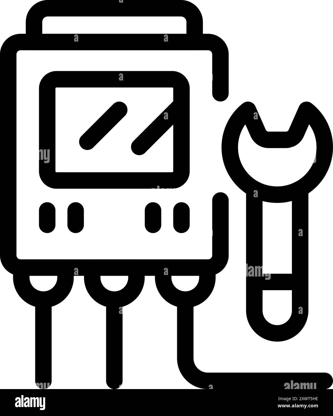 Line icon of an electronic device with a wrench, representing ...