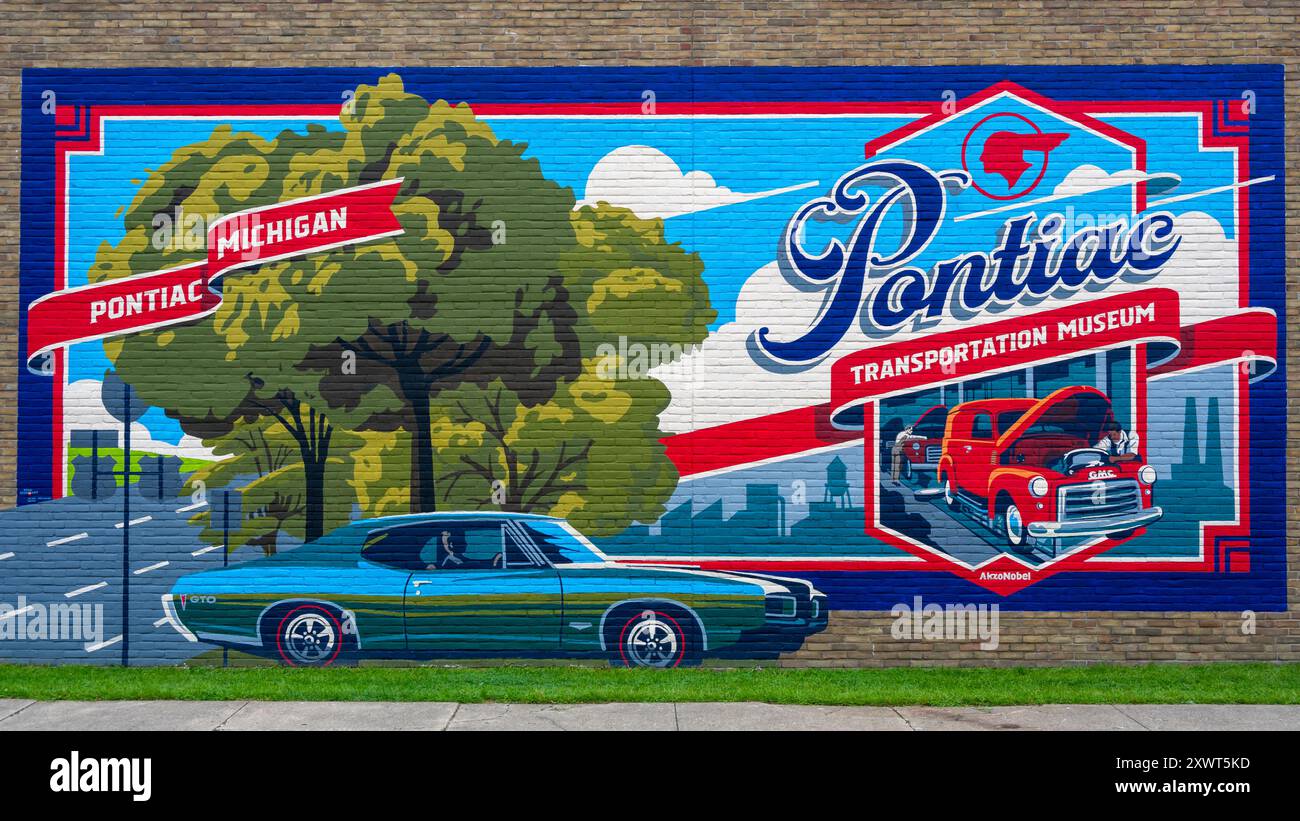 PONTIAC, MI/USA - AUGUST 16, 2024: Pontiac GTO mural, Pontiac ... PONTIAC, MI/USA - AUGUST 16, 2024: Pontiac GTO mural, Pontiac ...