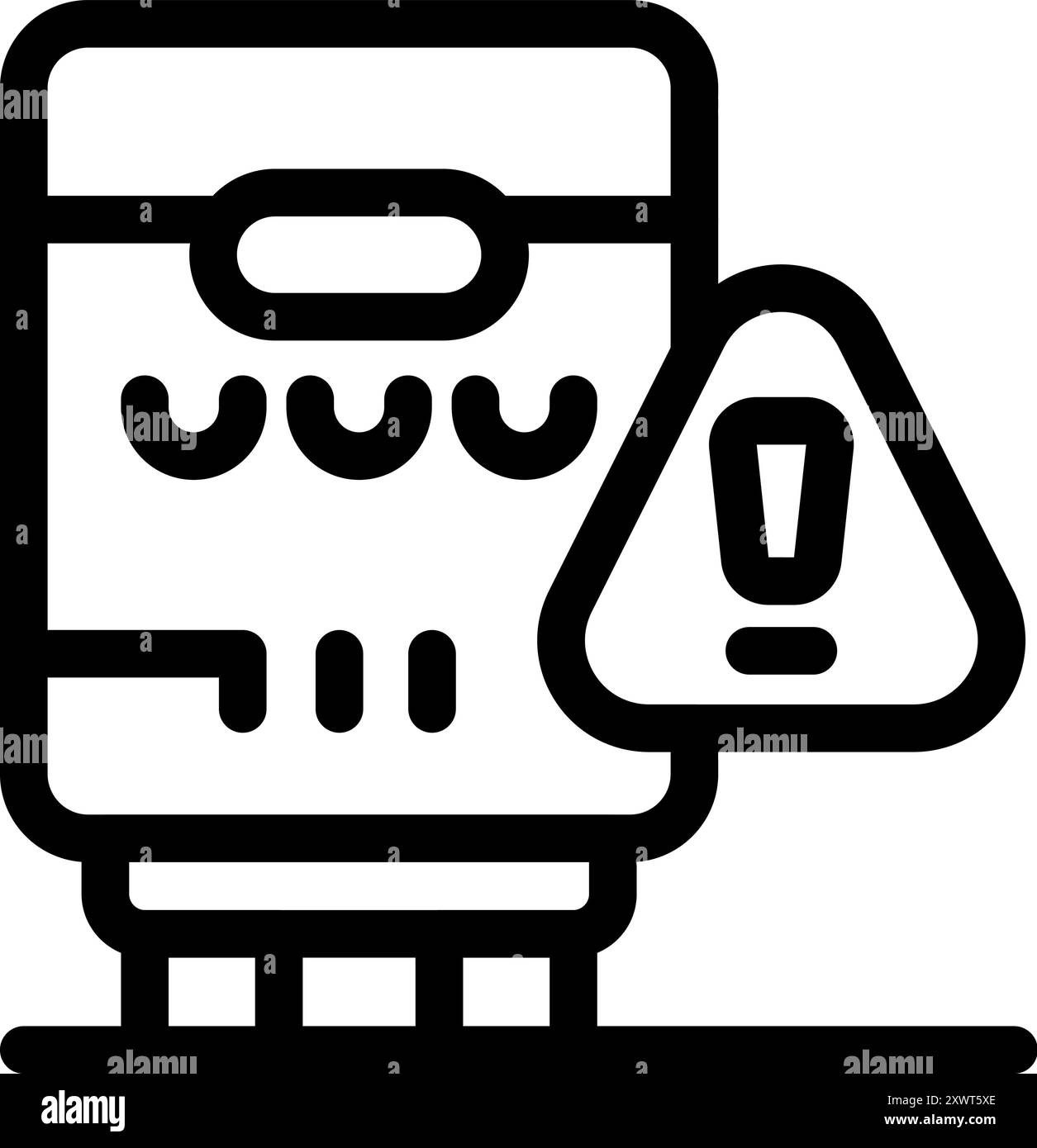 Line vector icon of boiler malfunctioning with warning sign depicting ...