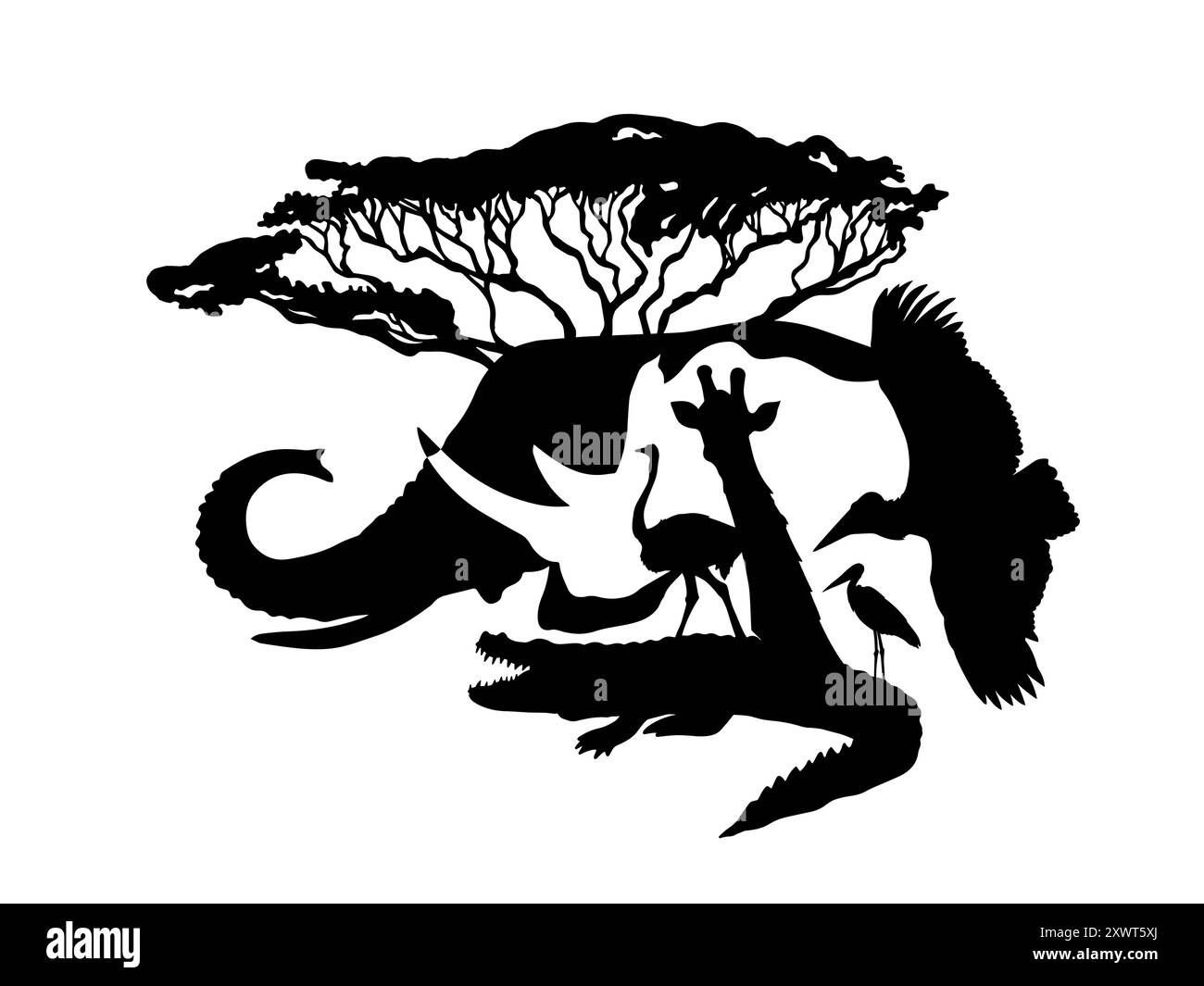 Africa Animal Silhouettes Logo . hand drawing. Not AI, Vector ...