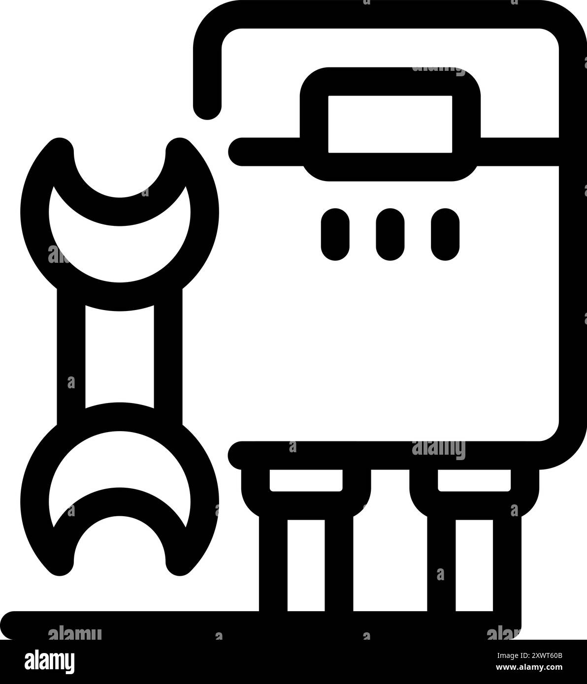 Line art icon of a wrench fixing a boiler system, ideal for websites ...