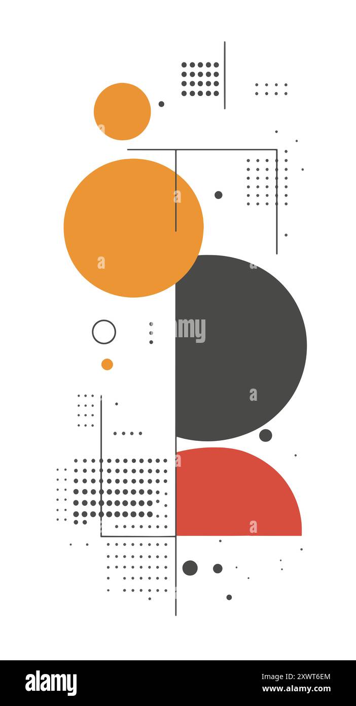 Red rounded geometric shapes poster. Red orange circle isolated textile ...