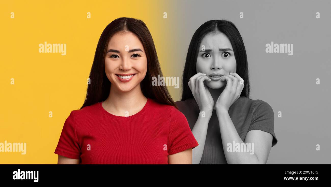 Exploring Emotions. Portraits of Woman With Smiling and Distressed ...