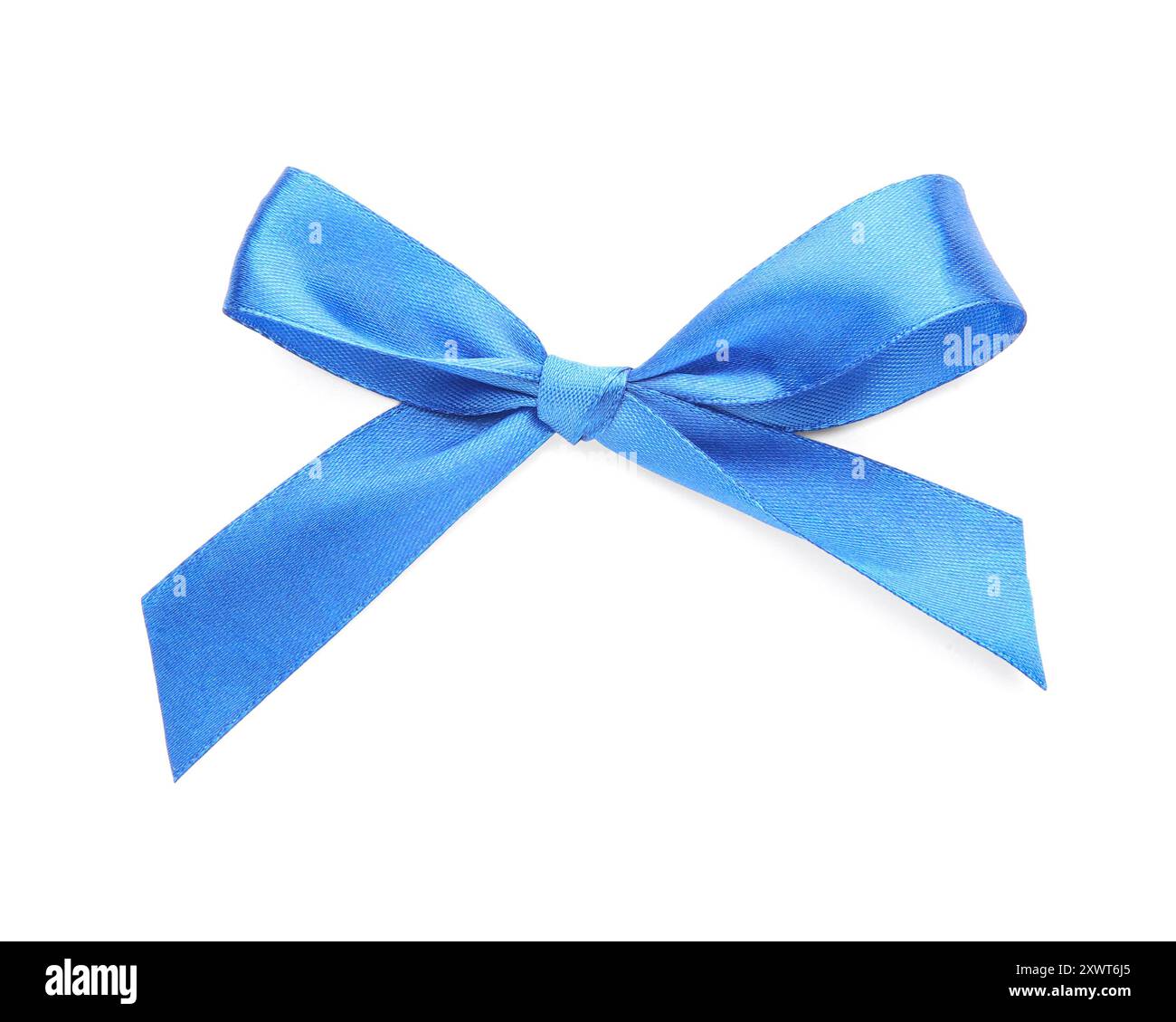 One blue satin bow isolated on white, top view Stock Photo - Alamy