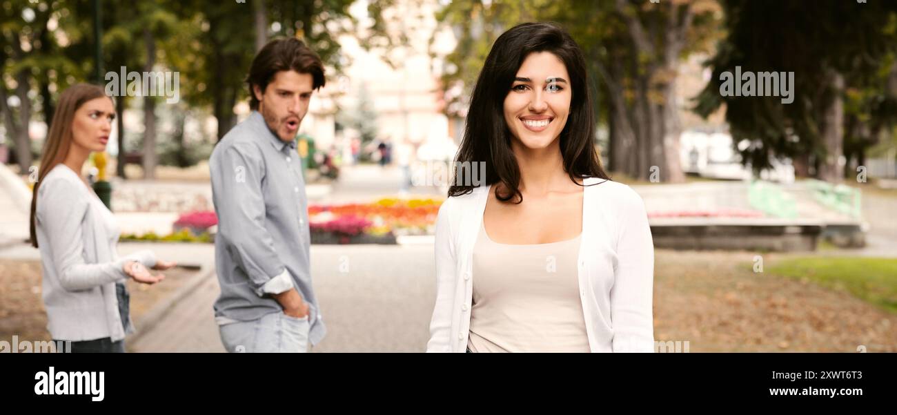 Man Being Distracted By Attractive Girl Walking With Girlfriend Outdoor ...