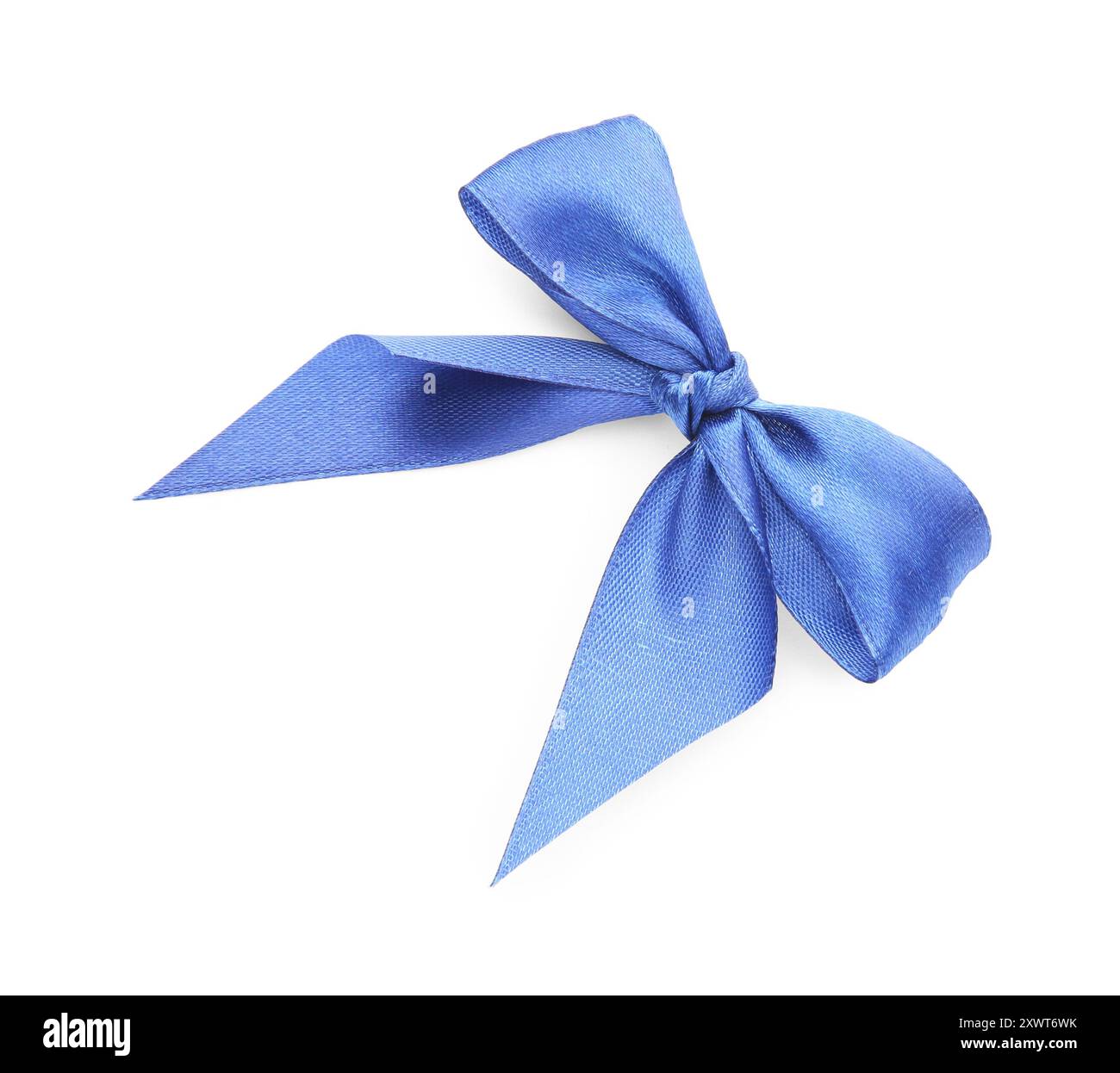 One blue satin bow isolated on white, top view Stock Photo - Alamy