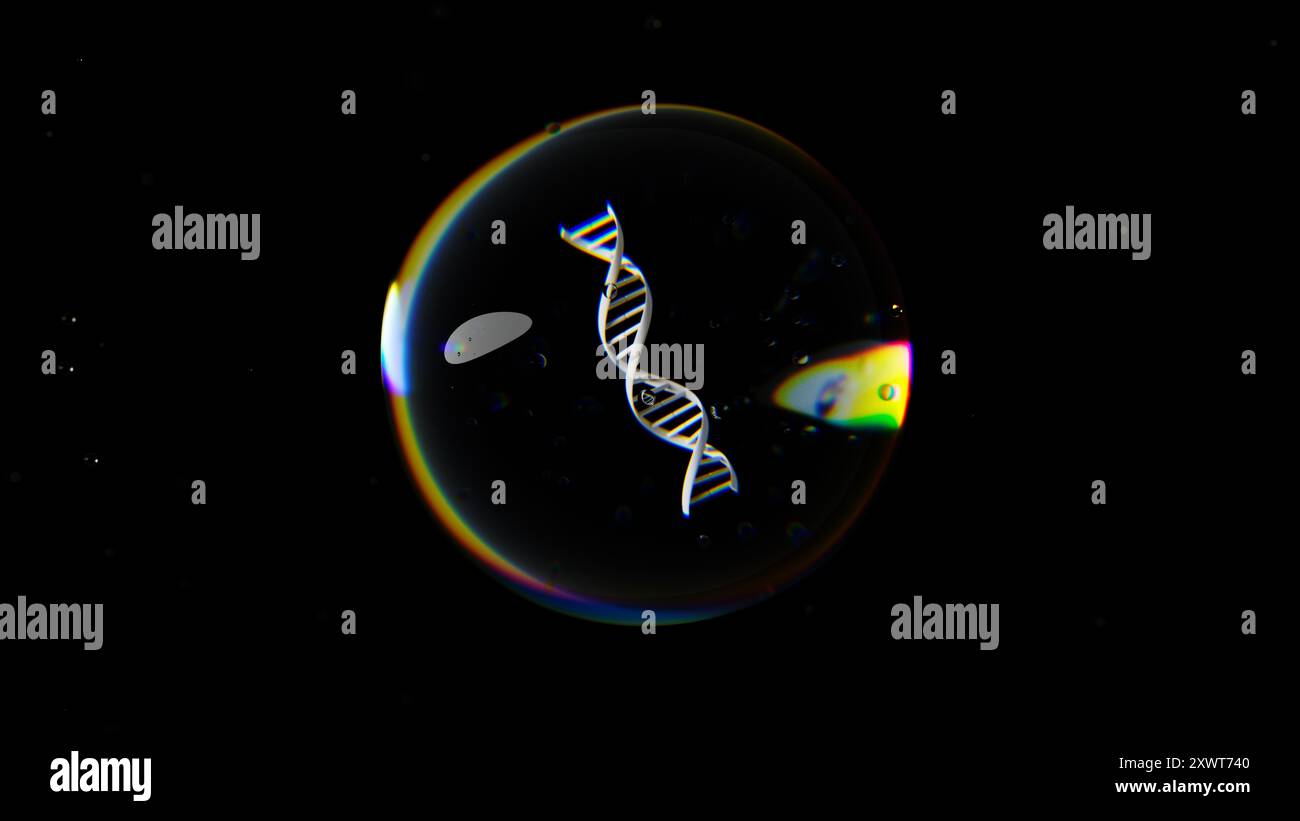 DNA double helix strand in a cell on black background. science and ...