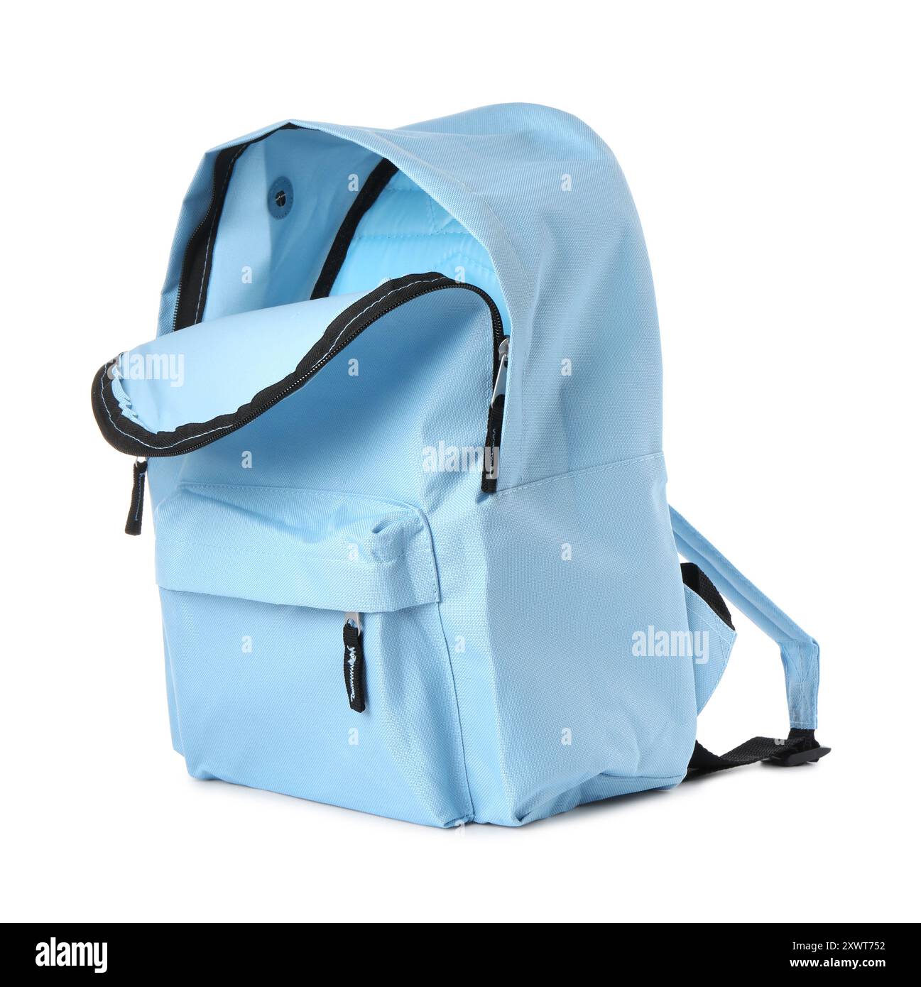 Stylish light blue backpack isolated on white Stock Photo - Alamy