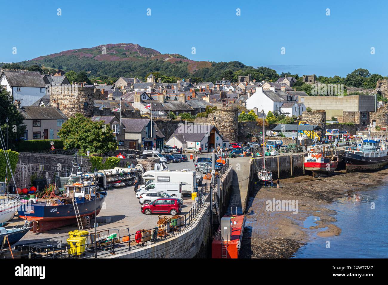 Conwy Harbour, Anglesy, Wales, UK at low tide on a sunny day with the ...