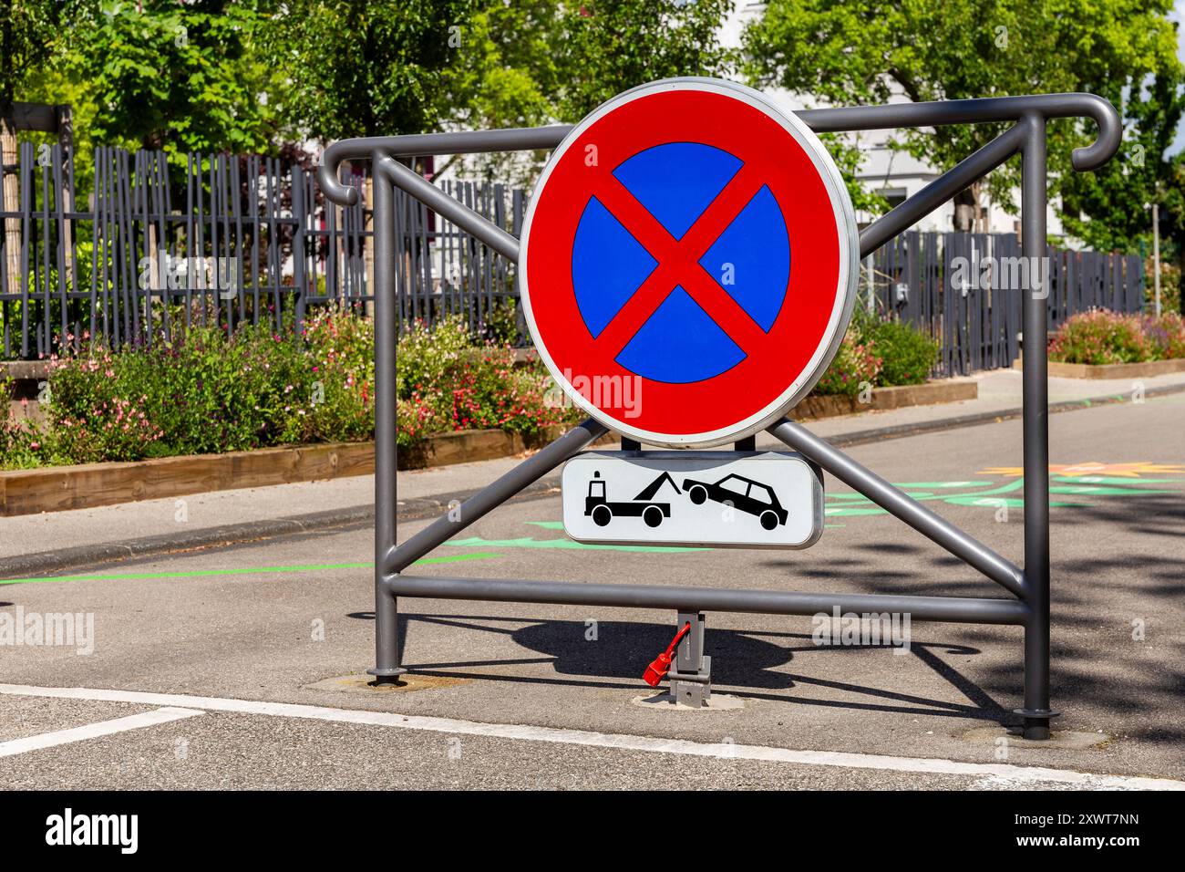 No stopping and no parking sign in a french street. Removal of vehicles ...