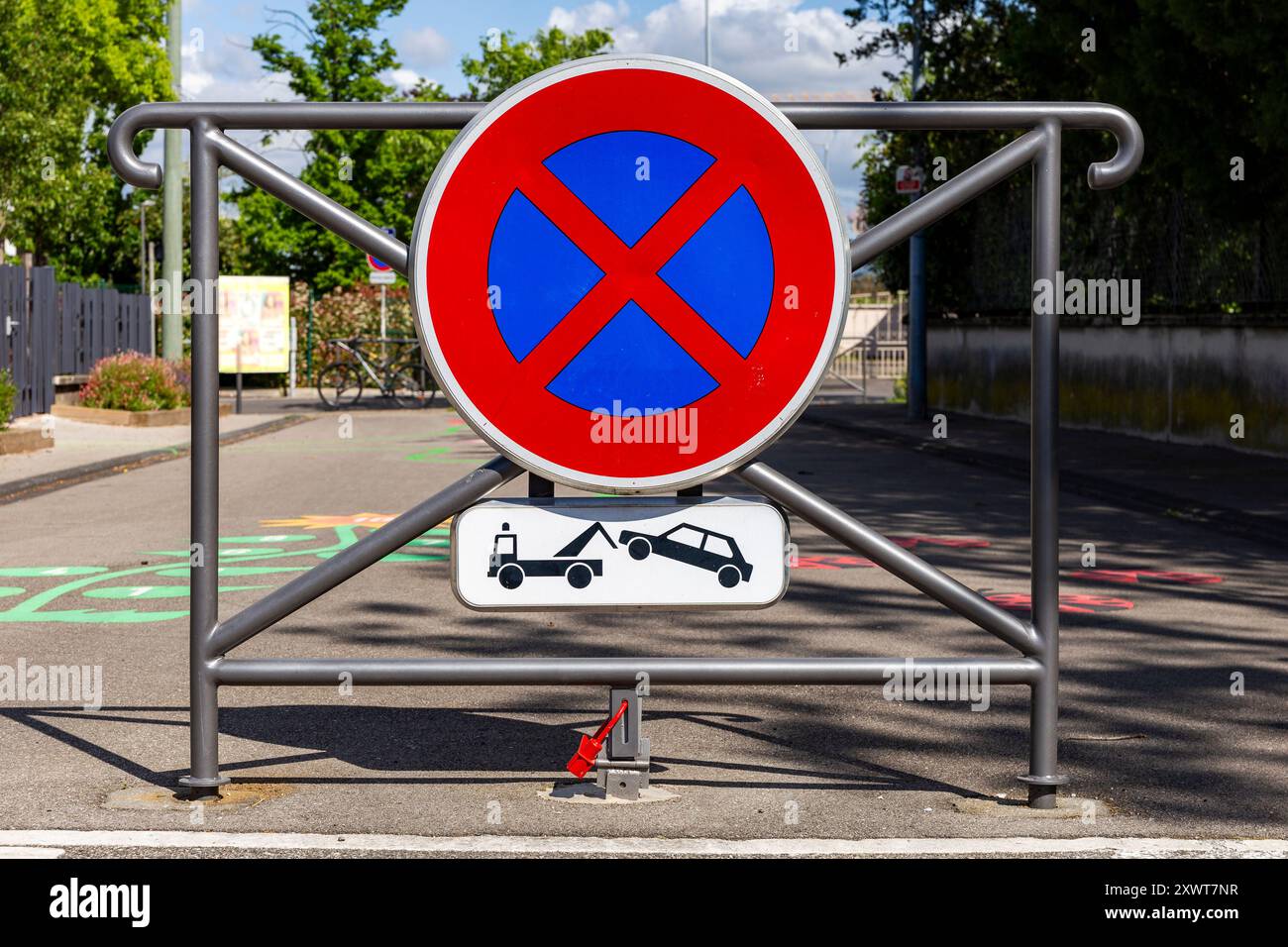 No stopping and no parking sign in a french street. Removal of vehicles ...