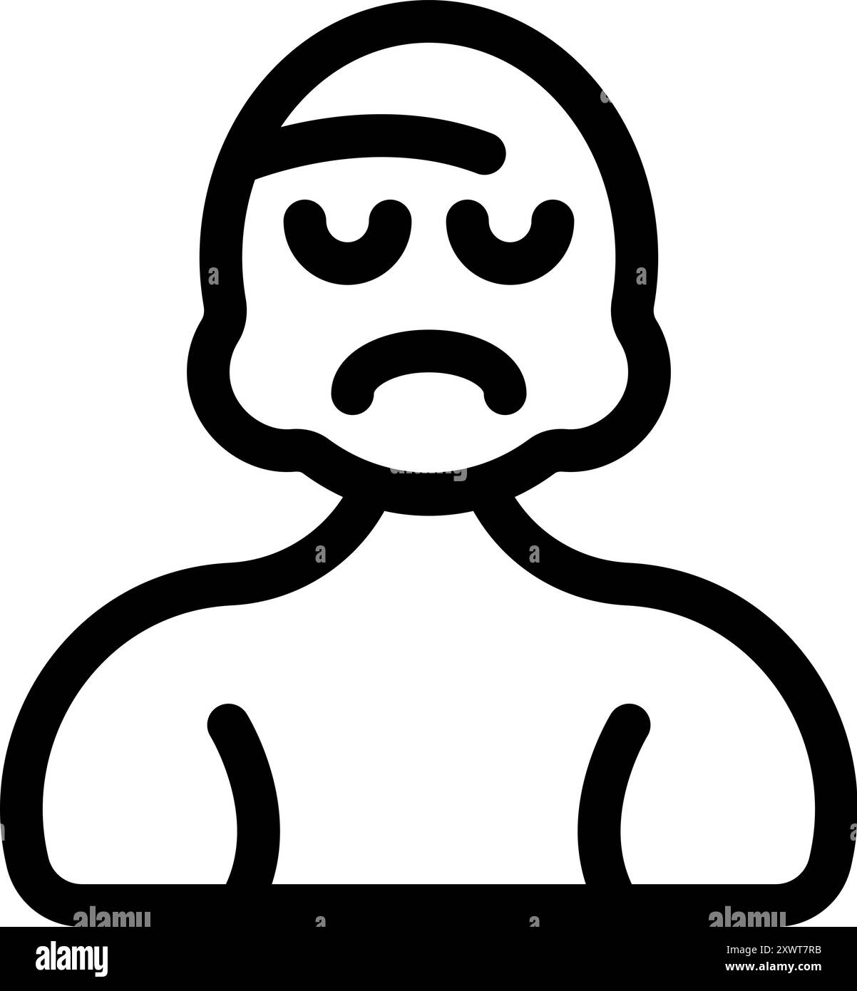 Line art icon of a sad person with closed eyes, possibly suffering from ...