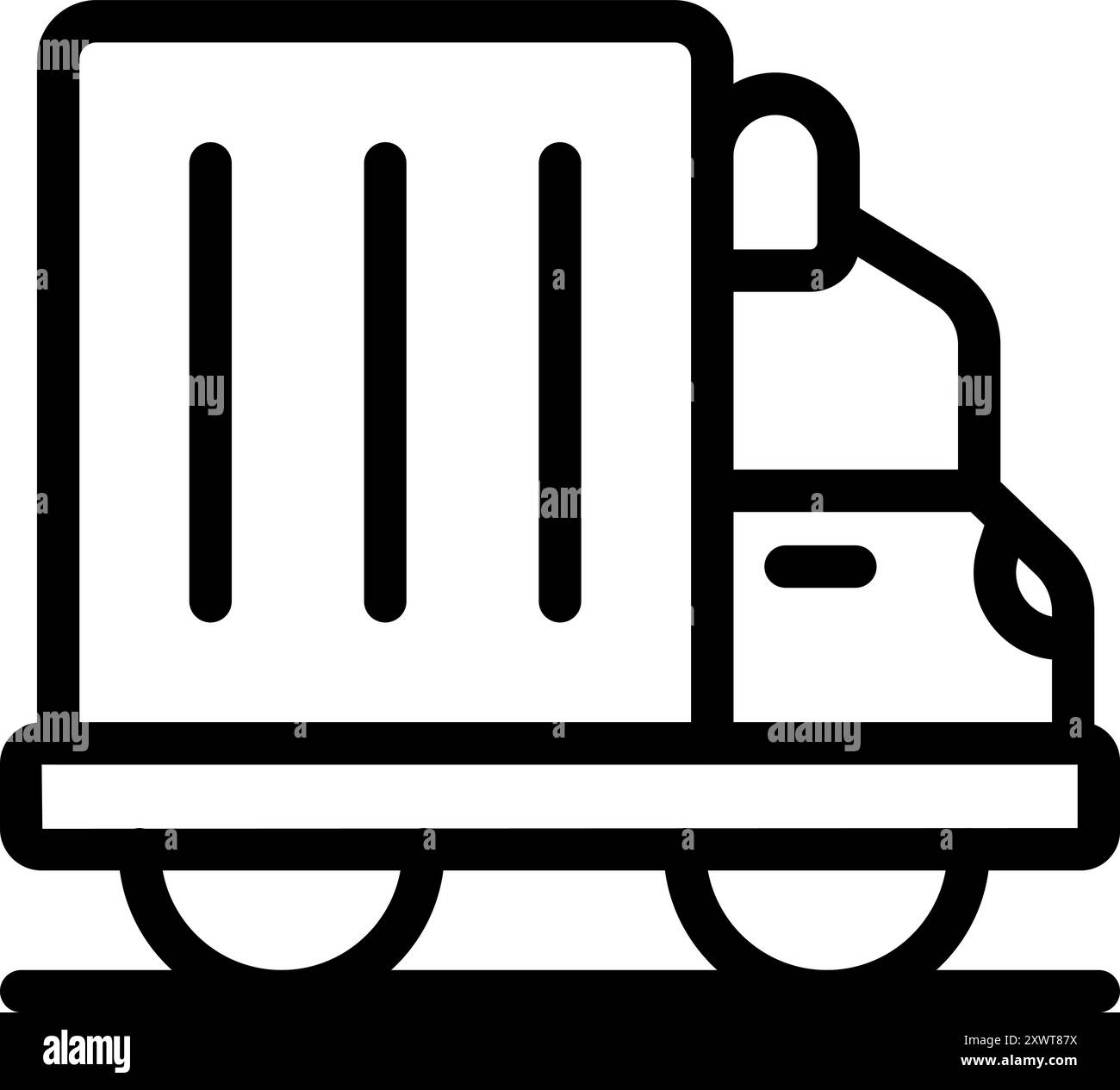 Simple line art icon of a delivery truck transporting a cargo container ...