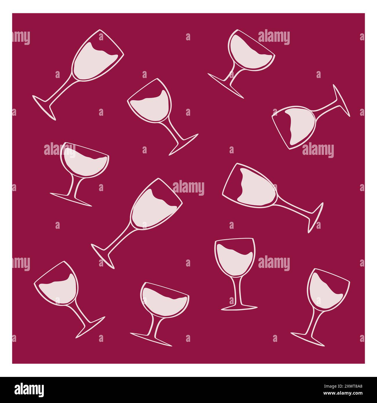 Pattern of wine glasses on a maroon background presents a playful ...