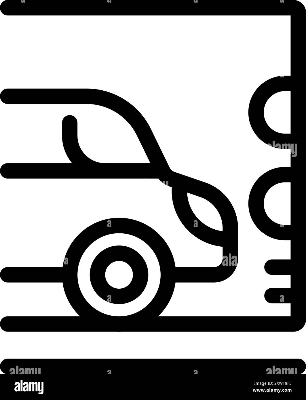 Car leaving parking lot passing through gate with barrier line icon ...