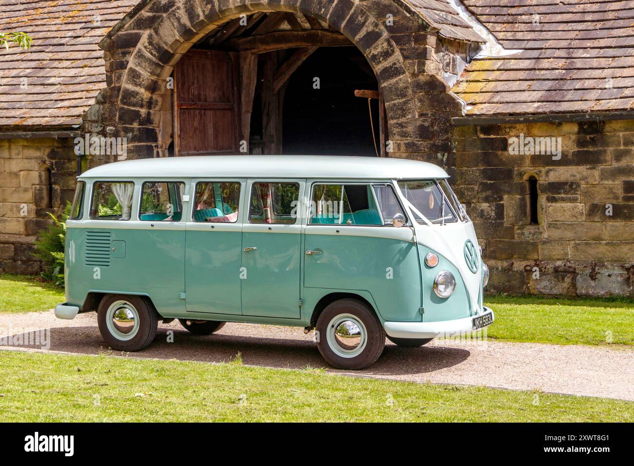 vintage two tone split screen volkswagen Type 2 kombi bus used as a ...