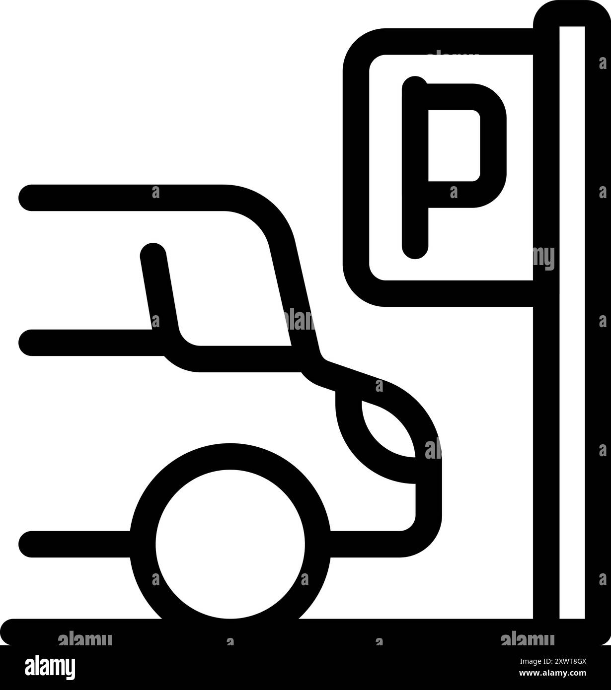 Simple, bold lined icon of a car driving away from a parking spot ...