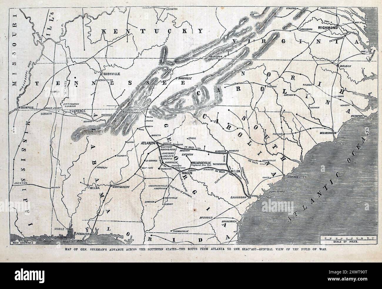 Map of General Sherman's Advance across the Southern States- Central ...
