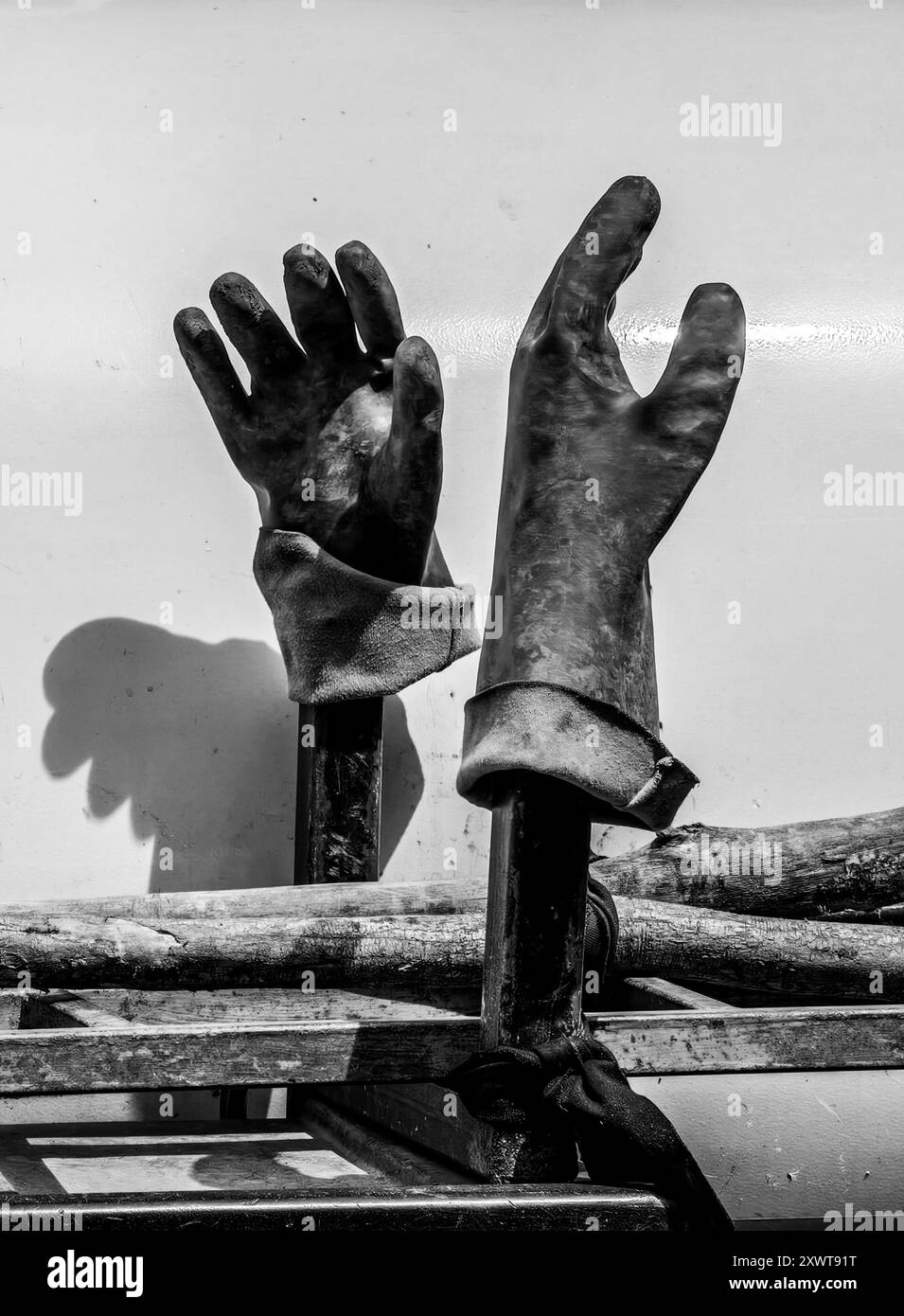Pair of Dirty Rubber Worker Gloves: Public Service Environment Isolated ...