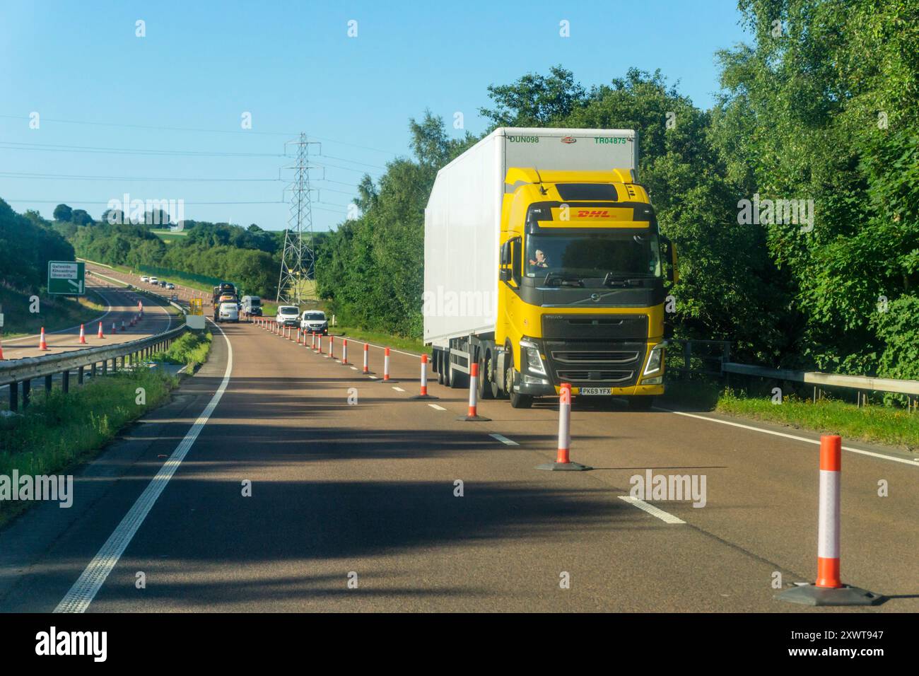 Oncoming traffic in contra-flow section of dual carriageway road, only ...