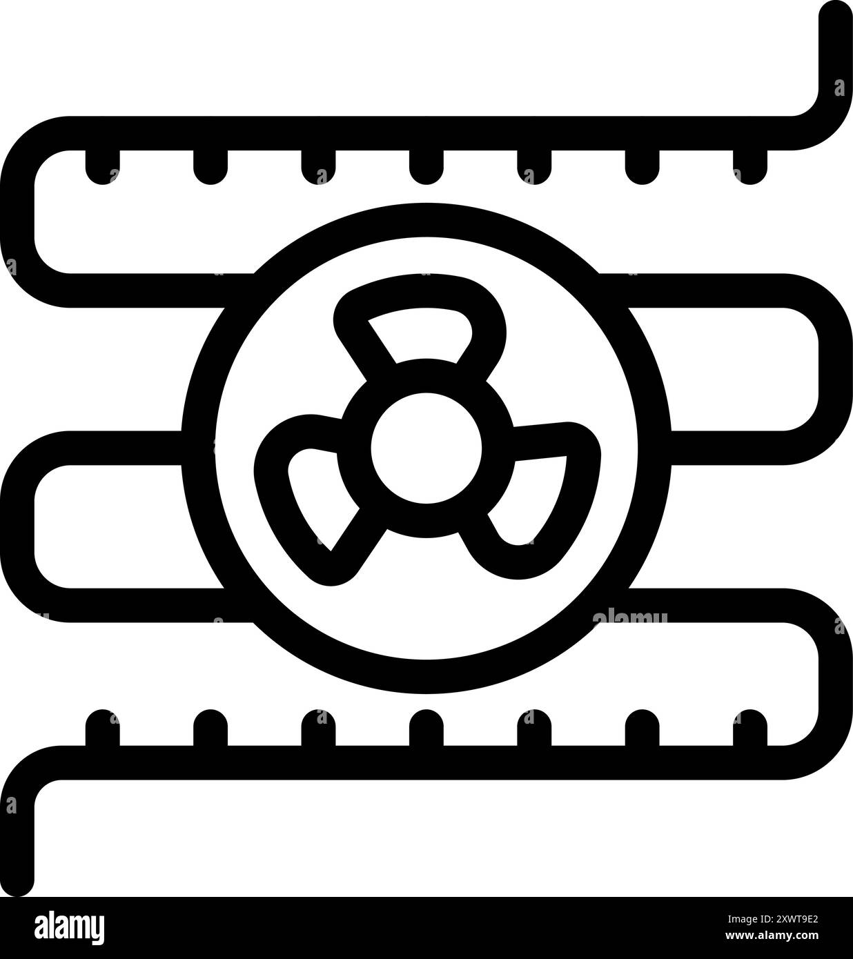 This icon represents a system of pipes with a radioactive symbol ...