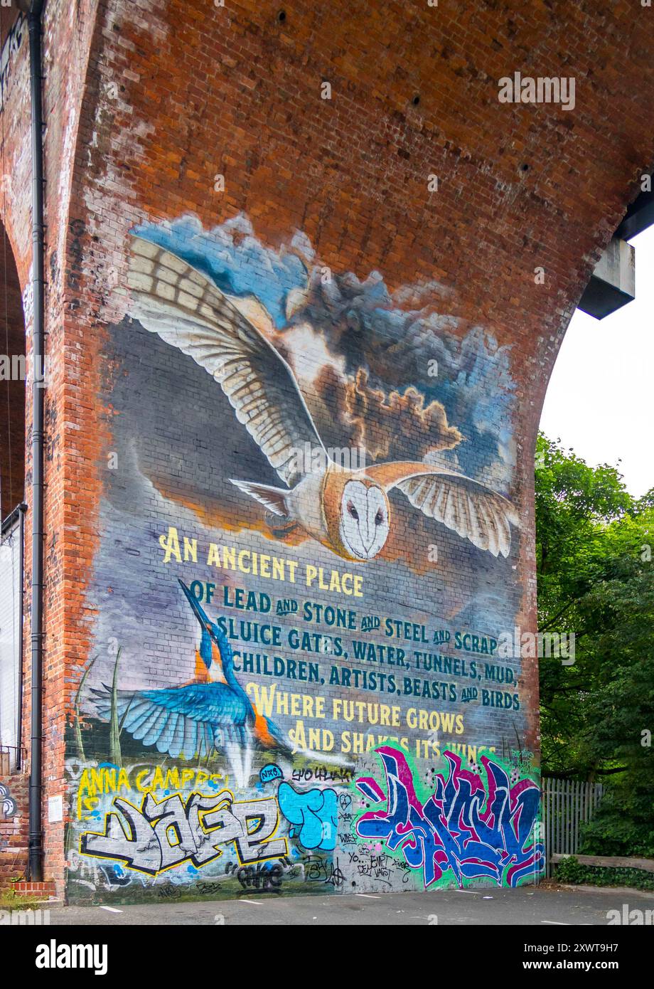 owl street art wall painting underneath railway arch in ouseburn ...