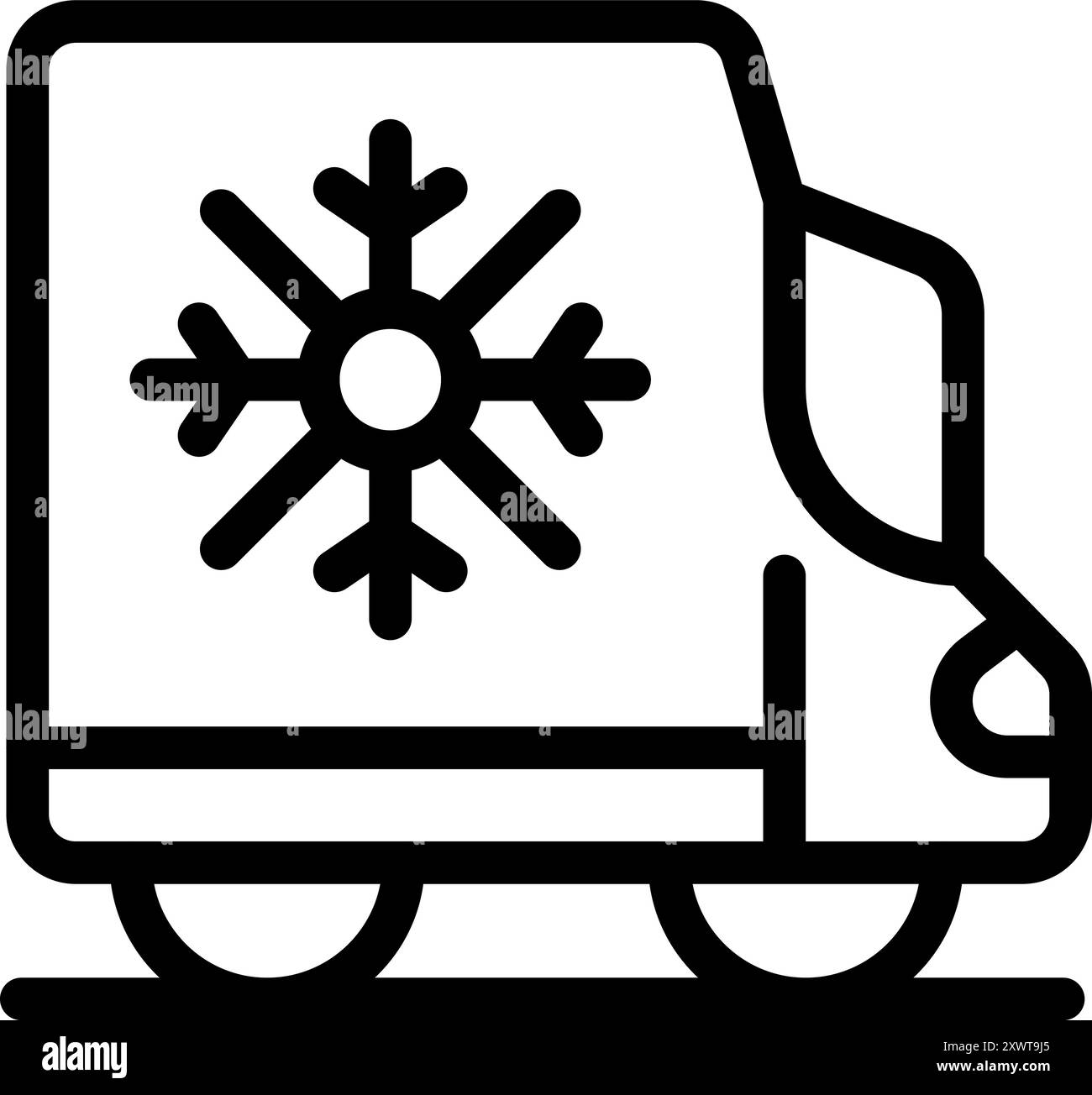 Line Icon Of A Refrigerated Truck Delivering Frozen Food Perfect For Representing Cold Chain