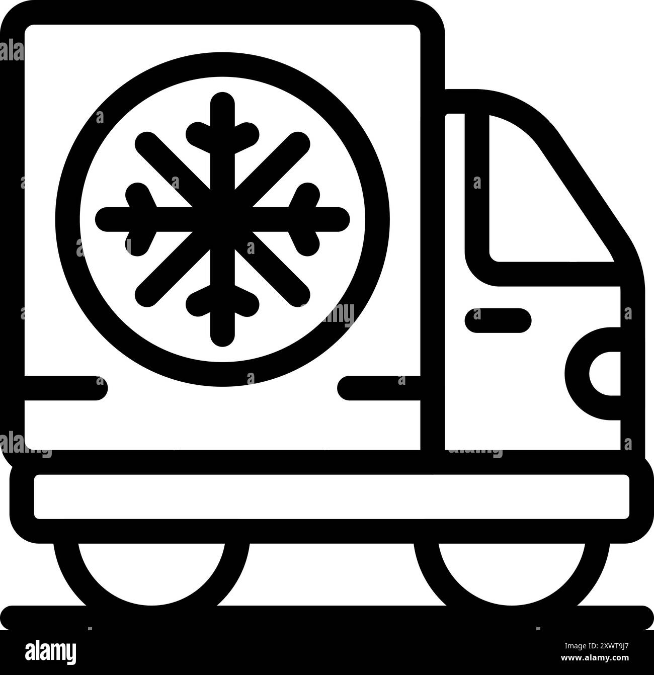 Simple black and white icon of a delivery truck transporting frozen ...