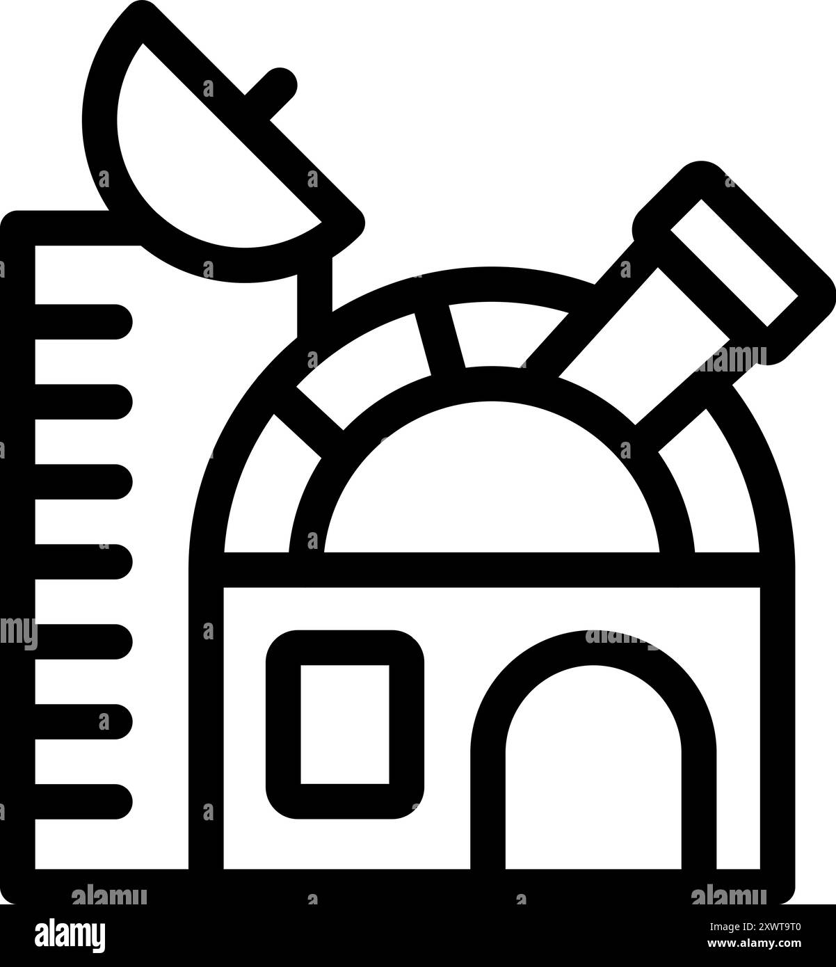 Observatory building with a telescope and a satellite antenna for space ...