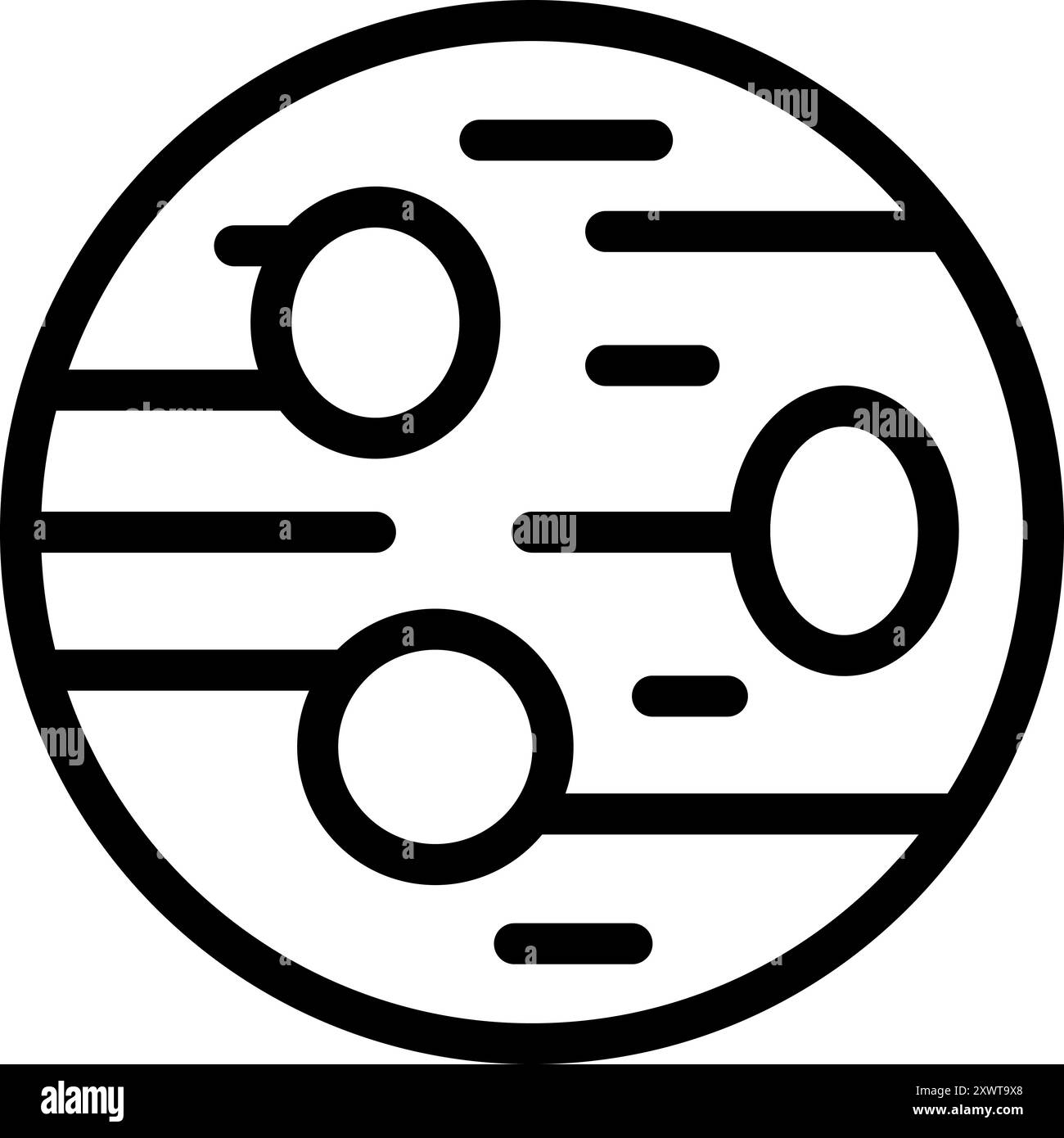 Simple line drawing icon of a planet surface showing craters from ...