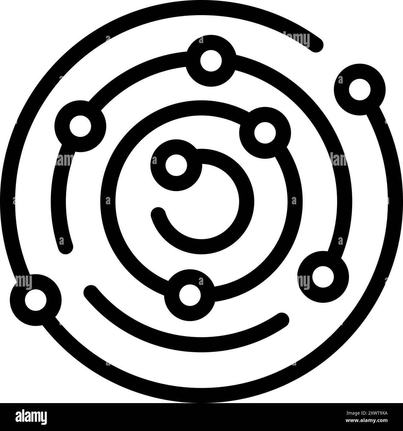 Simple black and white vector icon of a solar system model with planets ...