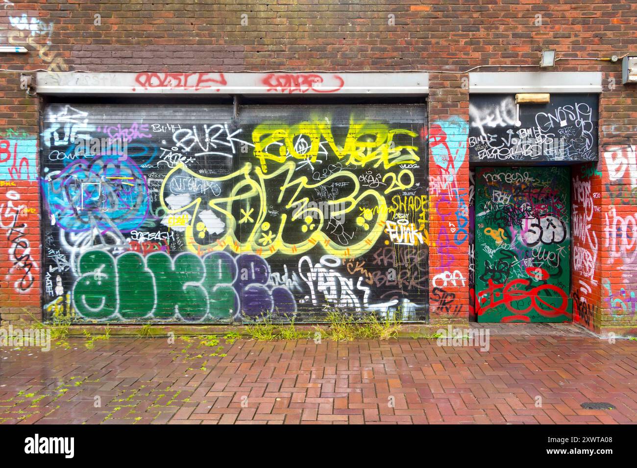 street art graffiti wall painting in abandoned shopping centre mall ...