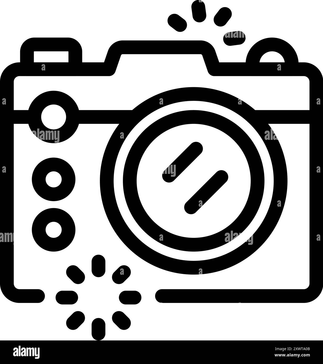 Simple clean line art icon of a camera flashing, ready to capture a ...
