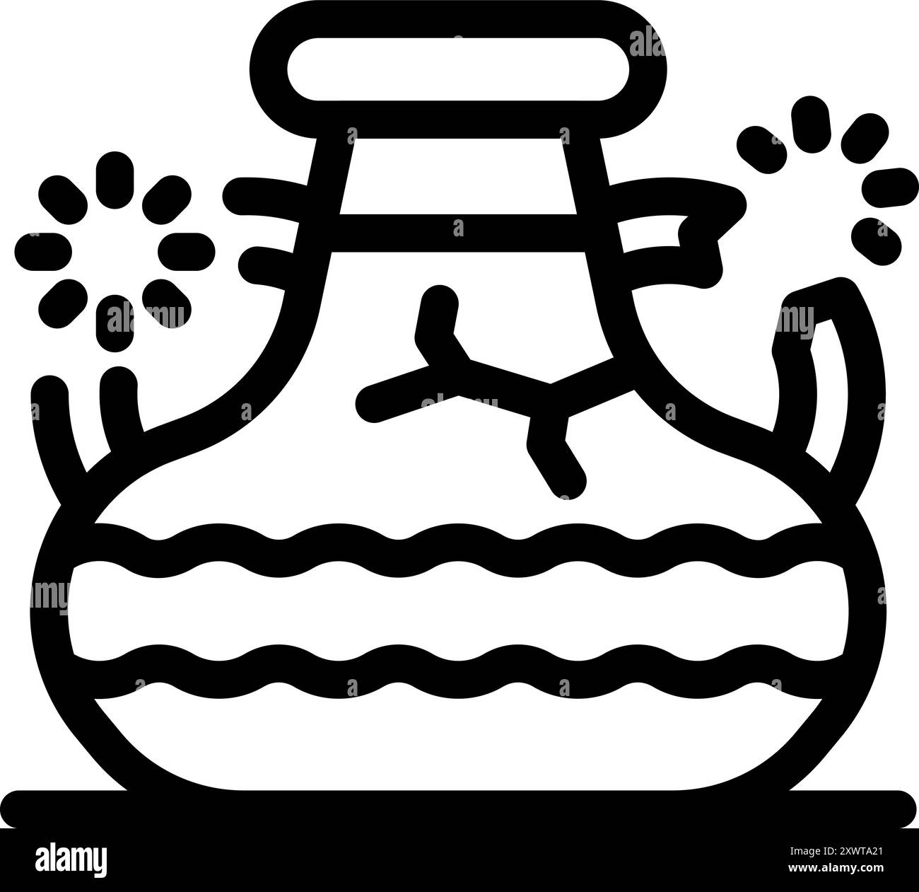 Line icon of a broken ancient clay vase, potentially found during an ...