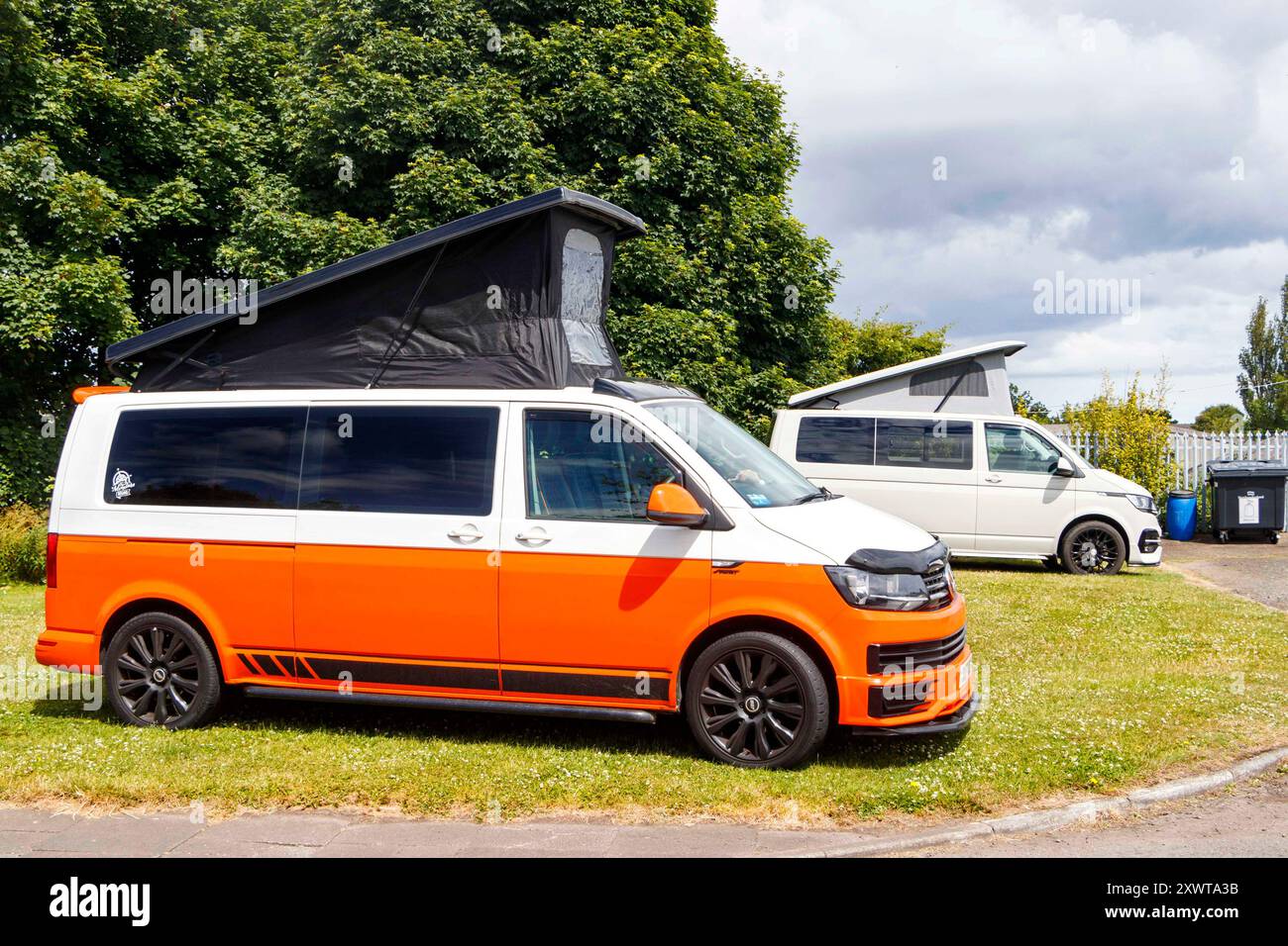 two tone orange and white classic vintage volkswagen VW camper ...