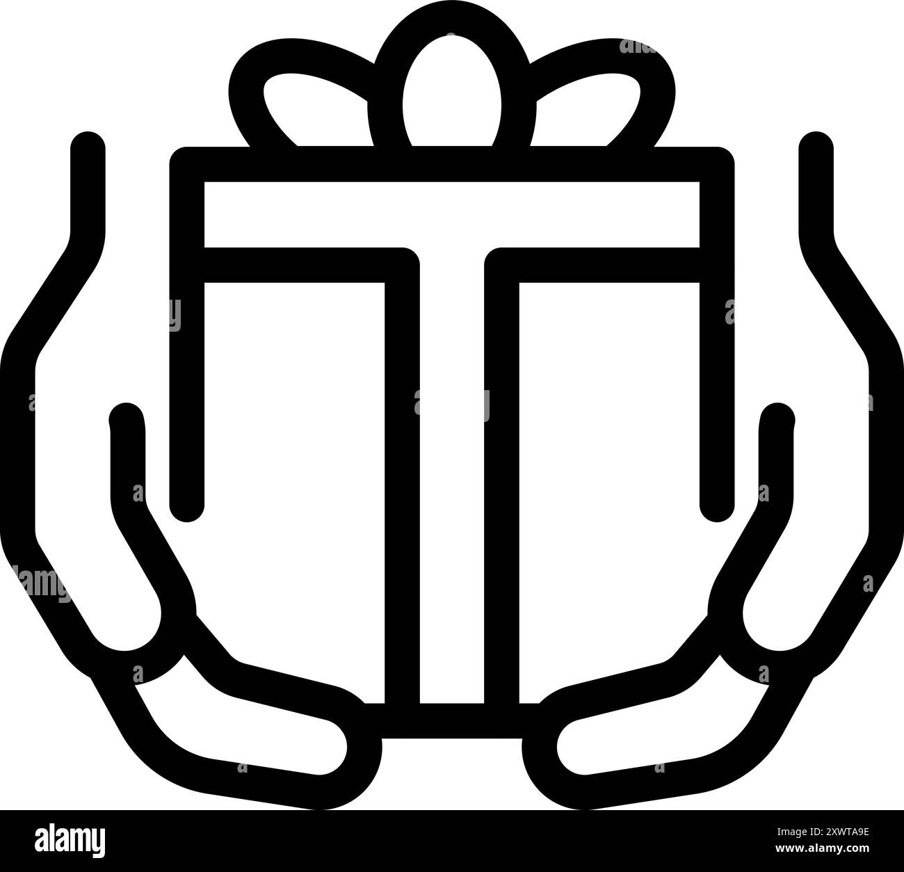 Line art vector of two hands carefully holding a gift box, perfect for ...