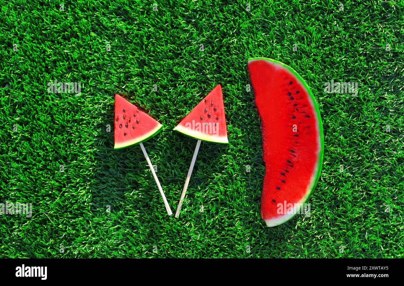 Summer fresh image of lollipop or ice cream shaped slice of watermelon ...
