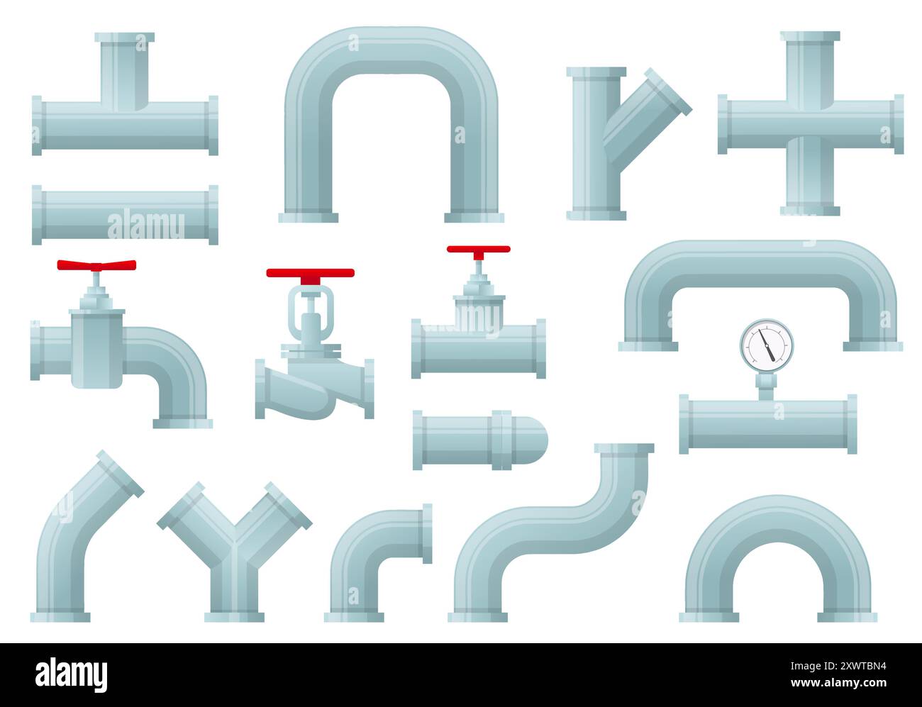 Plumbing pipes. Water supply elements. Industrial drainage system. Taps ...