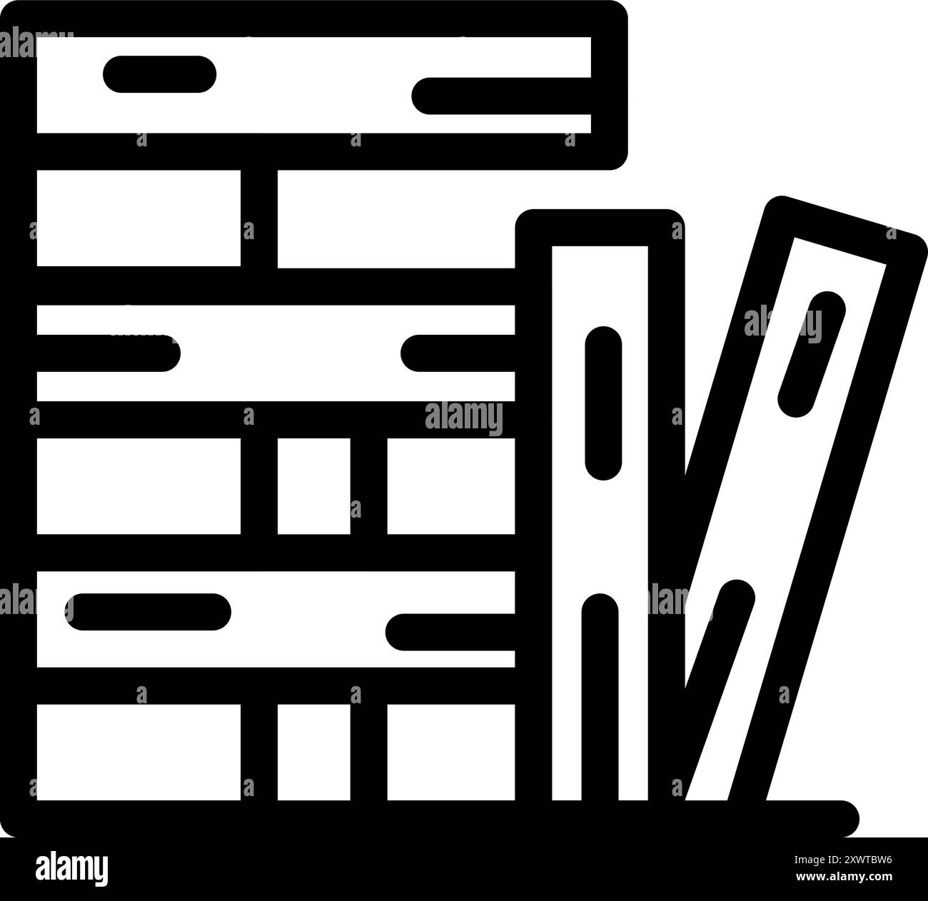 Construction worker building a wall with wooden planks, vector icon ...